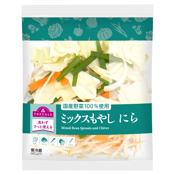 国産野菜100%使用 ミックスもやし にら -イオンのプライベートブランド TOPVALU(トップバリュ) - イオンのプライベートブランド TOPVALU(トップバリュ)